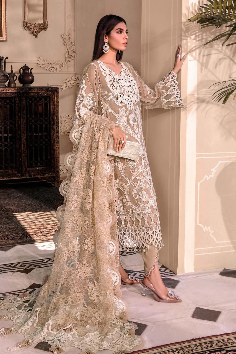 MARIA.B -3PC EMBROIDERED FANCY CHIFFON DRESS WITH HEAVY CUTWORK EMBROI ...